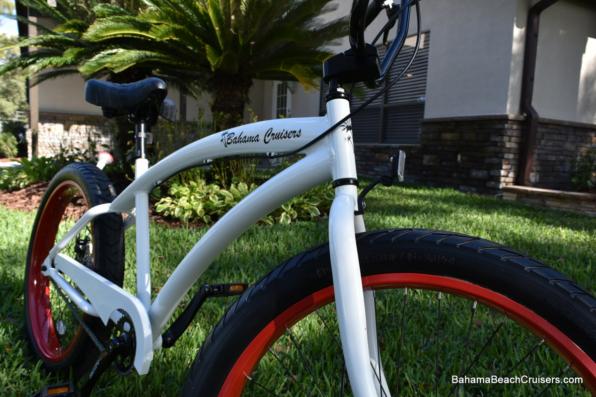CUSTOM BEACH CRUISER | 3 inch tires |Pearl White Frame/Viper Red Wheel ...